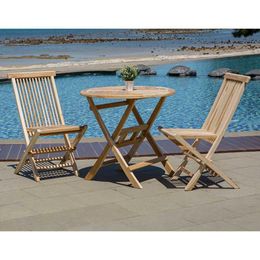 Pharao24.de Klappbare Garten Sitzgruppe aus Teak Massivholz rundem Tisch (dreiteilig)