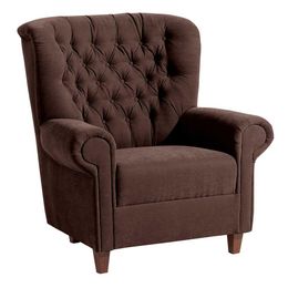 Pharao24.de Lesesessel Chesterfield braun aus Velours Vierfußgestell aus Holz