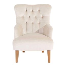 Pharao24.de Einzelsessel Samtvelours Creme im Landhausstil 97 cm hoch