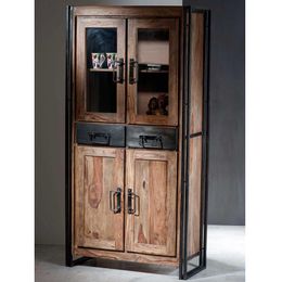 Pharao24.de Vitrine aus Akazie Massivholz Used Look