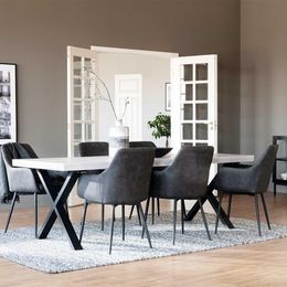 Pharao24.de Große Esszimmer Sitzgruppe in Eiche White Wash Industry und Loft Stil (siebenteilig)