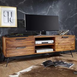 Pharao24.de TV Unterschrank aus Sheesham Massivholz und Eisen 160 cm breit