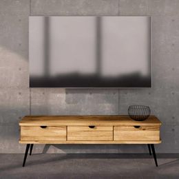 Pharao24.de Flachstrecke Wohnzimmer Wildeiche mit drei Schubladen 144 cm breit