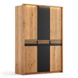 Pharao24.de Kleiderschrank Holz massiv in Eichefarben und Schwarz mit