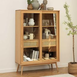 Pharao24.de Wohnzimmervitrinenschrank im Skandi Design Eichefarben