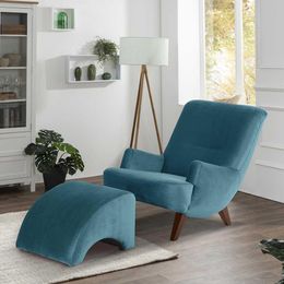 Pharao24.de Moderner Design TV Sessel in Petrol Samtvelour Nussbaumfarben