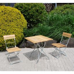 Pharao24.de Klappbare Garten Sitzgruppe aus Robinie Massivholz Stahl in Zinkfarben (dreiteilig)