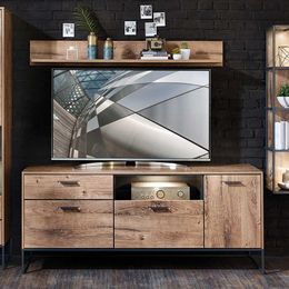 Pharao24.de TV Board im Loft Style Eiche dunkel Optik und Dunkelgrau