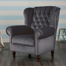 Pharao24.de Chesterfield Look Polstersessel in Anthrazit 101 cm hoch