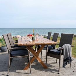 Pharao24.de Gartenmöbelset 6 Stühle Kunstrattan Tisch Teakholz (siebenteilig)