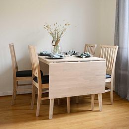 Pharao24.de Komplette Essgruppe aus Eiche Massivholz White Wash und Dunkelgrau (fünfteilig)