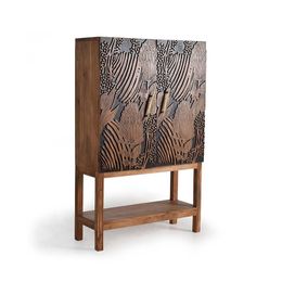 Pharao24.de Holzschrank Massiv Schrank Holz mit Blatt Motiv handgearbeitet