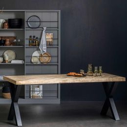 Pharao24.de Rustikaler Esstisch mit Herringbone Platte Mangobaum Massivholz
