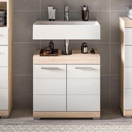 Pharao24.de Badezimmerunterschrank in Weiß Hochglanz und Sonoma Eiche 60 cm breit