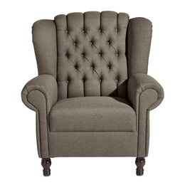 Pharao24.de Beigegrauer Sessel im Chesterfield Look Flachgewebe