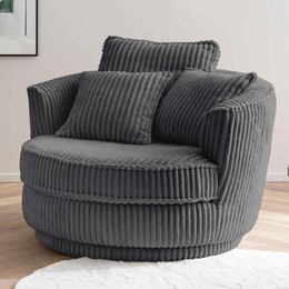 Pharao24.de Big Sessel Anthrazit Breitcord im Retrostil 120x86x120 cm