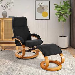 Pharao24.de Drehbarer Design Sessel in Schwarz Microfaser Fußhocker (zweiteilig)
