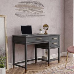Pharao24.de Home Office Schreibtisch Dunkelgrau im Landhausstil hochklappbare Tischplatte