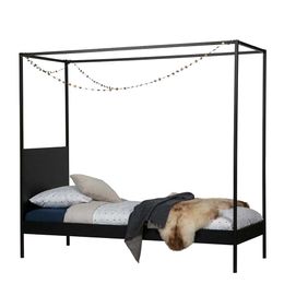 Pharao24.de Schwarzes Himmelbett aus Stahl Kiefer Massivholz