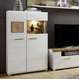 Pharao24.de Highboard Vitrine in Weiß Holz Dekor LED Beleuchtung