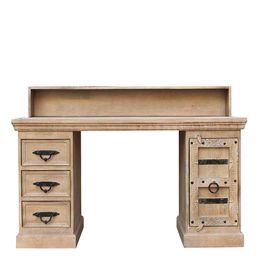 Pharao24.de Shabby Chic Schreibtisch aus Mangobaum Massivholz Bildschirmaufsatz