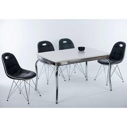 Pharao24.de Essgruppe American Diner Stil Schwarz Chrom und Weiß (fünfteilig)