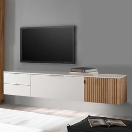 Pharao24.de Fernsehlowboard hängend in Eiche Bianco und Weiß 206 cm breit