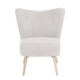 Pharao24.de Wohnzimmersessel Creme Retro aus Velours Buche Massivholz