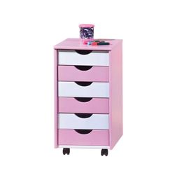 Pharao24.de Rollcontainer in Weiß-Rosa Rollen