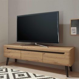 Pharao24.de Breites TV Lowboard in Wildeichefarben drei Schubladen