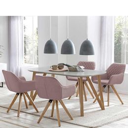 Pharao24.de Esszimmer Sitzgruppe in Grau und Altrosa Skandi Design (fünfteilig)