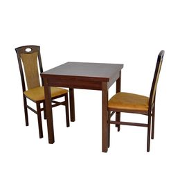 Pharao24.de Esszimmer Gruppe in Nussbaumfarben und Ocker Gelb Tisch ausziehbar (dreiteilig)