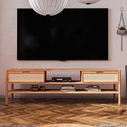 Pharao24.de Fernsehlowboard mit Rattan aus Wildbuche Massivholz 204 cm breit