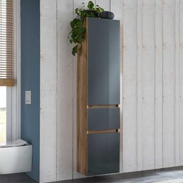 Pharao24.de Badezimmer Hochschrank in Grau und Wildeiche Optik Glas beschichtet