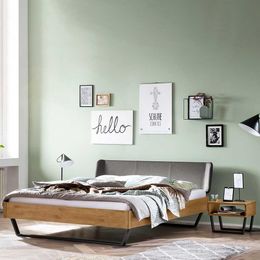 Pharao24.de 140x200 cm Bett mit Bügelgestell aus Wildeiche Massivholz Stahl