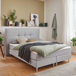 Pharao24.de Boxspringbett mit hohem Kopfteil Hellgrau & Chrom