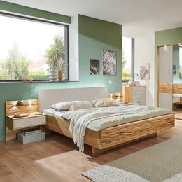Pharao24.de Bett mit Nachtkonsolen in Eiche Bianco Beige (dreiteilig)