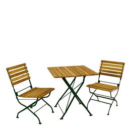 Pharao24.de Terrassensitzgruppe klappbar aus Robinie dunkelgrünem Stahl (dreiteilig)
