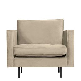 Pharao24.de Retro Lounge Sessel Samt in hell Khaki Vierfußgestell aus Metall