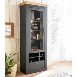Pharao24.de Esszimmervitrinenschrank Landhaus mit Flaschenfächern 201 cm hoch