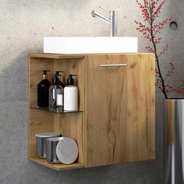 Pharao24.de Badschrank hängend mit Becken in Wildeiche Honigfarben 52 cm breit