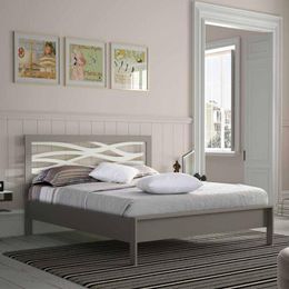 Pharao24.de Bett in Grau Metall mit Eichenholz