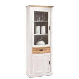 Pharao24.de Landhaus Vitrine in Weiß und Wildeiche Dekor 205 cm hoch