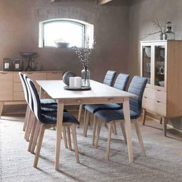 Pharao24.de Esstisch mit Stühlen in Dunkelgrau Eiche White Wash (siebenteilig)