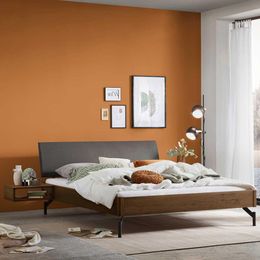 Pharao24.de Nussbaum Bett 140x200 mit Polster Kopfteil Dunkelgrau