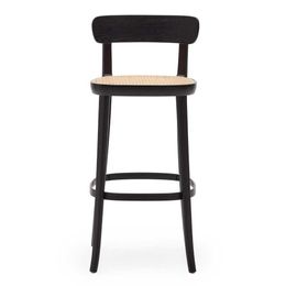 Pharao24.de Bistro Stil Hochhocker in Schwarz und Beige Rattangeflecht (2er Set)