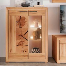 Pharao24.de Wohnzimmer Vitrinenschrank massiv aus Kernbuche 135 cm hoch