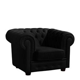 Pharao24.de Polstersessel schwarz Leder im Chesterfield Look Vierfußgestell aus Holz