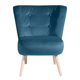 Pharao24.de Cocktailsessel Petrol Retro aus Samtvelours Buche Massivholz