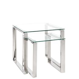 Pharao24.de Beistelltisch Set aus Glas und Edelstahl quadratisch (zweiteilig)
